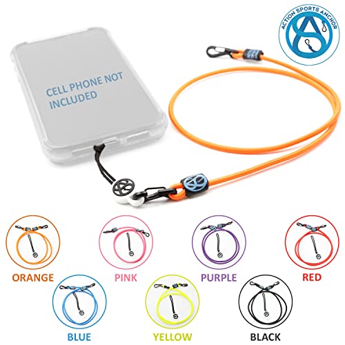 Action Sports Phone Anchor β Tough Outdoors Aussie Made Lanyard & Anti-Tangle Bungie Cord Leash Securely Tether Your Phone ProCam Keys Wallet (Orange)