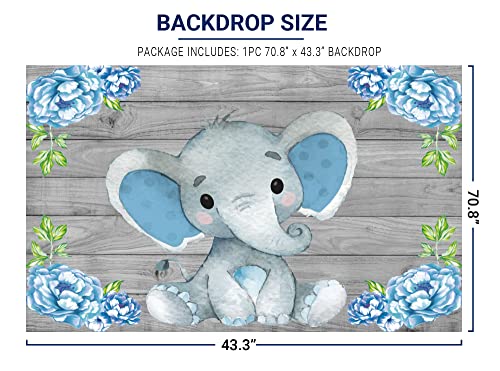 Allenjoy Rustic Grey Wood Elephant Backdrop Supplies for Baby Shower Blue Floral It's a Boy Newborn Kids Birthday Party Decorations Studio Cake Smash Candy Dessert Photography Banners Props