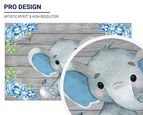 Allenjoy Rustic Grey Wood Elephant Backdrop Supplies for Baby Shower Blue Floral It's a Boy Newborn Kids Birthday Party Decorations Studio Cake Smash Candy Dessert Photography Banners Props