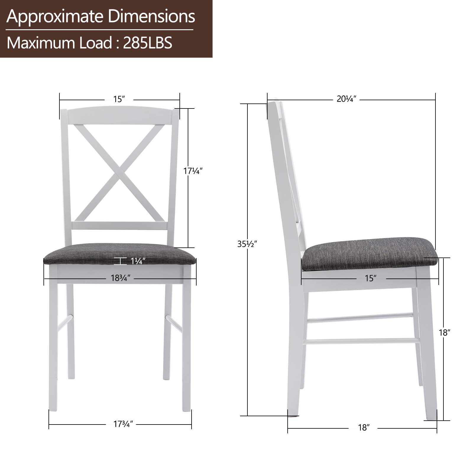 DUHOME Dining Chairs Set of 2 Wood Dining Room Chair with Cross Back, Kitchen Room Chair Side Chair, White Base with Grey Cushion