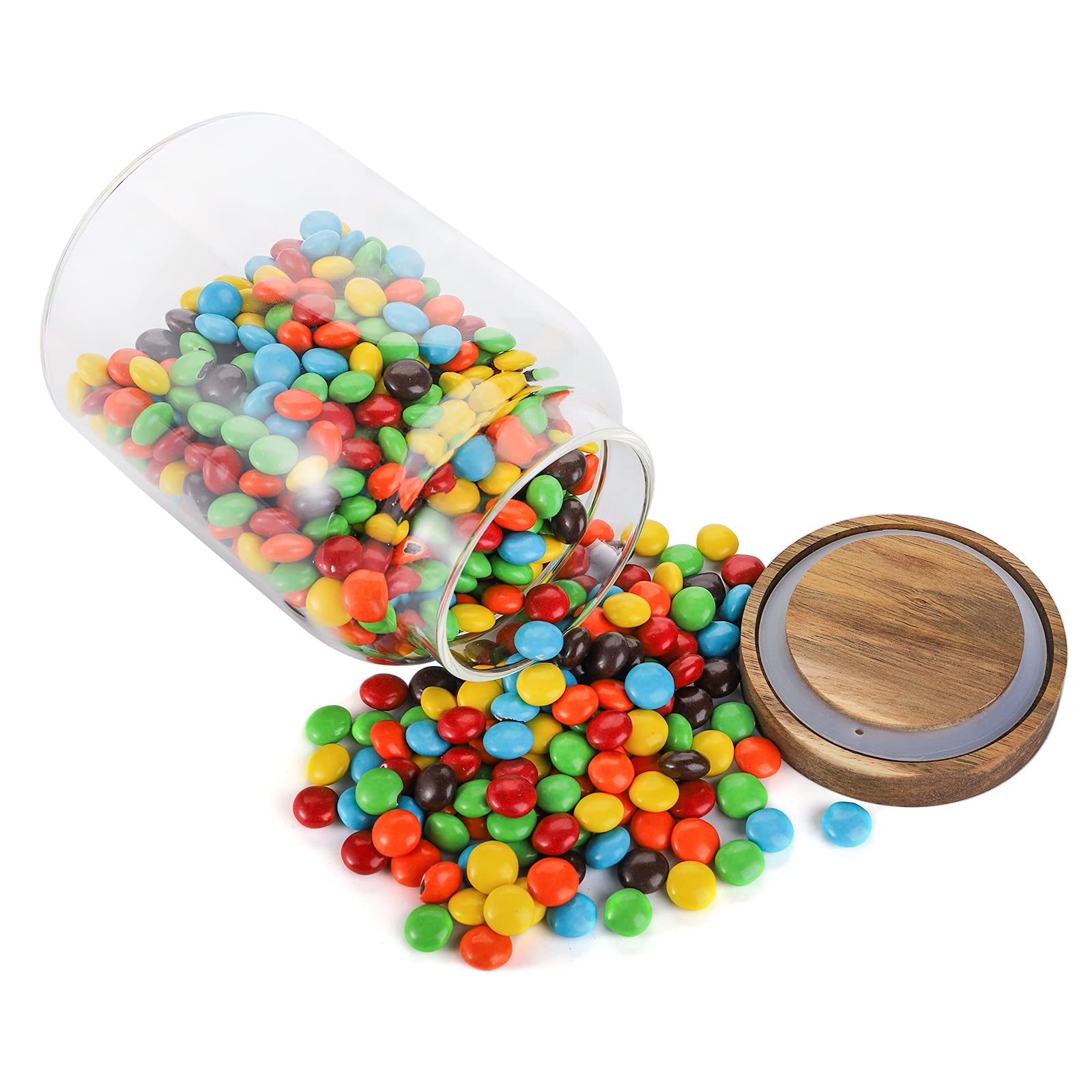 Bekith 2 Pack 42 FL OZ (1250ml) Glass Storage Jars with Wooden Lids, Glass Food Storage Container with Airtight Lid, Glass Pantry Canister for Beans, Rice, Sugar, Coffee and etc