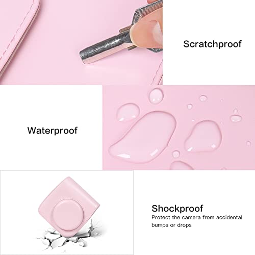 MOSISO Camera Case Compatible with Fujifilm Instax Mini 7+ Instant Camera, PU Leather Protective Case Cover Carrying Storage Bag with Adjustable Shoulder Strap, Pink