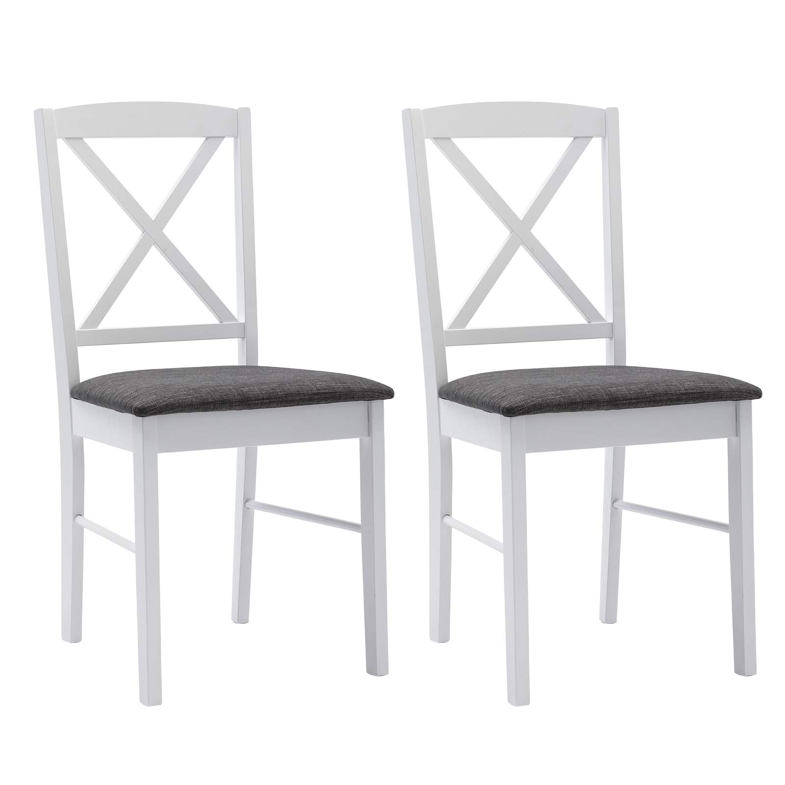 DUHOME Dining Chairs Set of 2 Wood Dining Room Chair with Cross Back, Kitchen Room Chair Side Chair, White Base with Grey Cushion