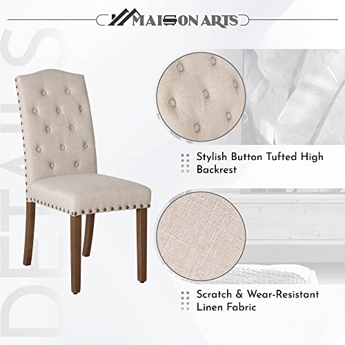 MAISON ARTS Upholstered Parsons Dining Chairs Set of 6, Linen Fabric Dining Room Chairs with Nailhead Trim and Solid Wood Legs Dining Room Kitchen Side Chairs (Beige)