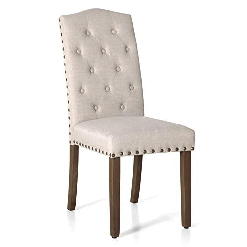 MAISON ARTS Upholstered Parsons Dining Chairs Set of 6, Linen Fabric Dining Room Chairs with Nailhead Trim and Solid Wood Legs Dining Room Kitchen Side Chairs (Beige)