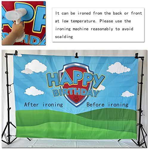 5x3ft Puppy Dog Happy Birthday Photography Backdrops Shield Blue Sky Boys Birthday Party Table Banner Background for 1st