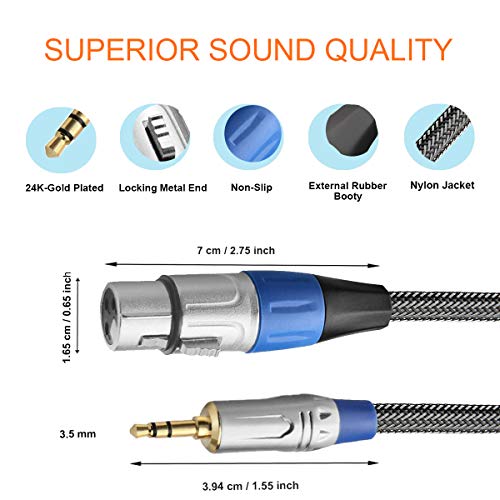 tisino XLR to 3.5mm Microphone Cable, XLR Female to 1/8 inch Mic Cord for Camcorders, DSLR Cameras, Computer Recording Device, and More - 1 feet