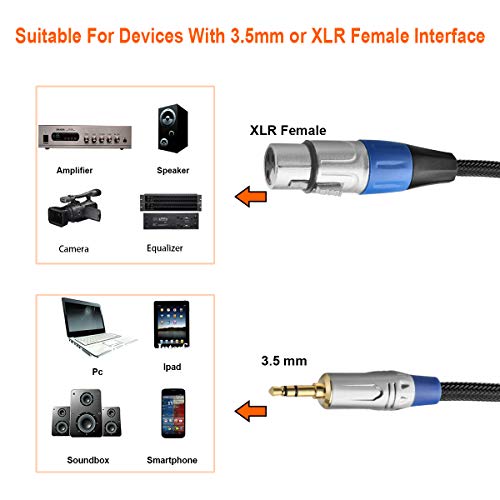 tisino XLR to 3.5mm Microphone Cable, XLR Female to 1/8 inch Mic Cord for Camcorders, DSLR Cameras, Computer Recording Device, and More - 1 feet