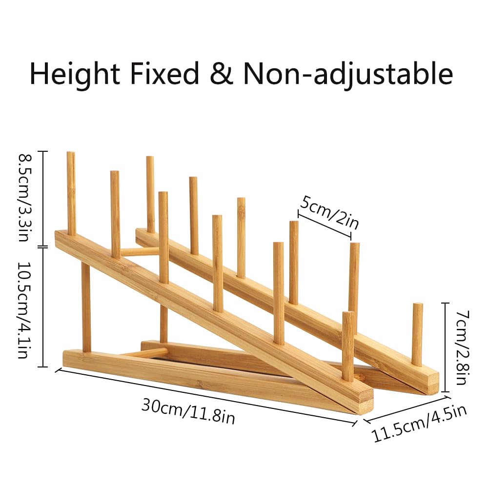 TIE-DailyNec 2 PCS Wooden Dish Rack Bamboo Drying Rack Dish Plate Rack Stand Pot Lid Holder Kitchen Cabinet Organizer for Dish Plate Bowl Cup Pot Lid Cutting Board