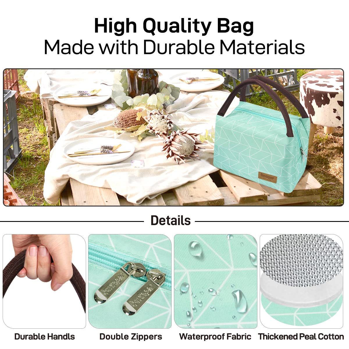 Buringer Reusable Insulated Lunch Bag Cooler Tote Box Meal Prep for Men & Women Work Picnic or Travel (Geometry Green)