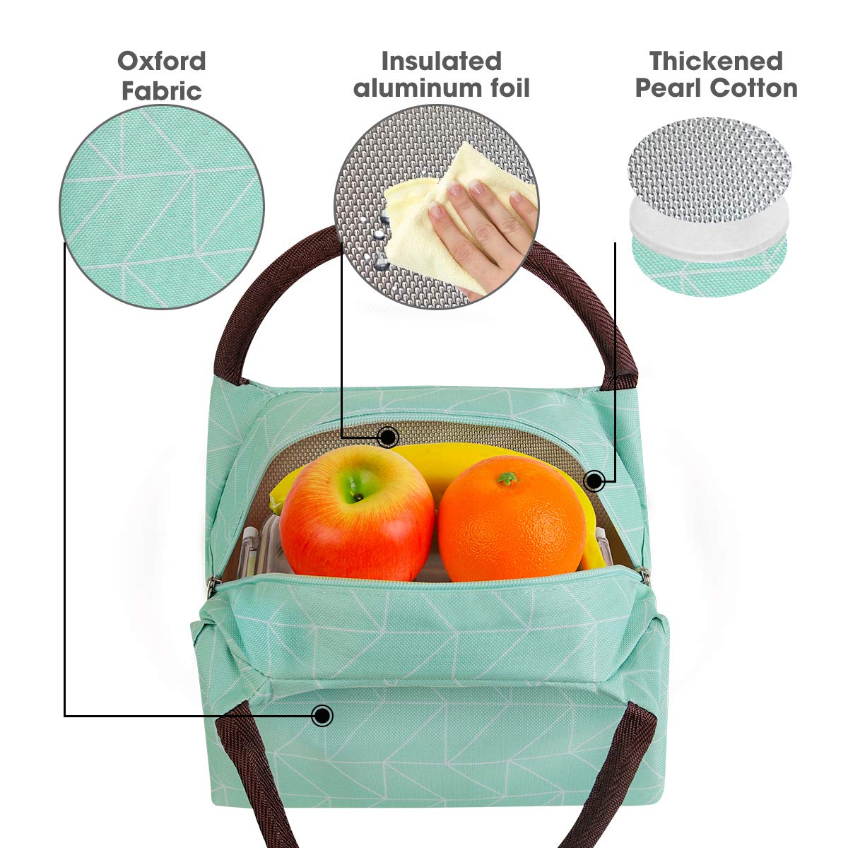 Buringer Reusable Insulated Lunch Bag Cooler Tote Box Meal Prep for Men & Women Work Picnic or Travel (Geometry Green)