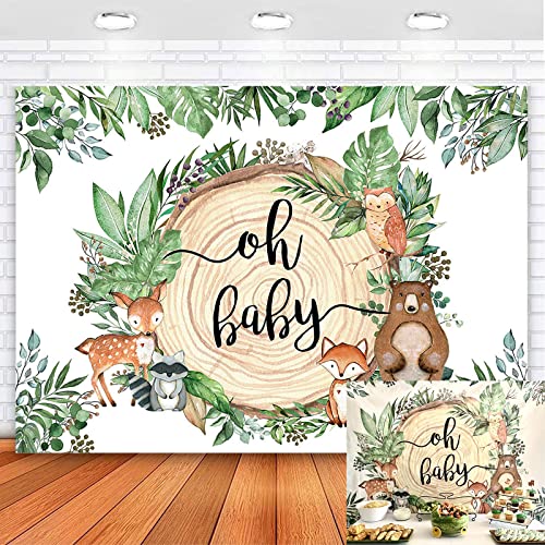 Avezano Woodland Baby Shower Backdrop for Boy Geenery Oh Baby Photography Background Jungle Safari Animals Woodland Baby Shower Party Decorations Photoshoot