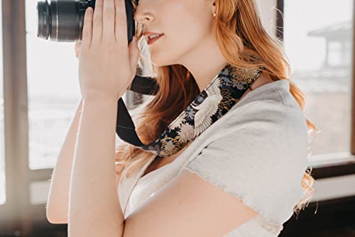Art Tribute Black Camera Strap Crane Gold Foil Vintage Style For All DSLR Cameras. Embroidered, Universal Classic Neck & Shoulder Strap, Animal Pattern, Best Gift for Photographers Men & Women