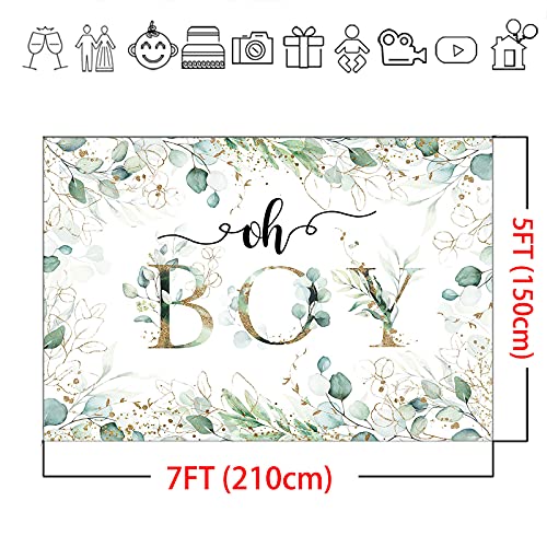 Mocsicka Greenery Boy Baby Shower Backdrop Oh Boy Baby in Bloom Eucalyptus Leaves Baby Shower Party Decorations Botanical Photography Background (7x5ft)