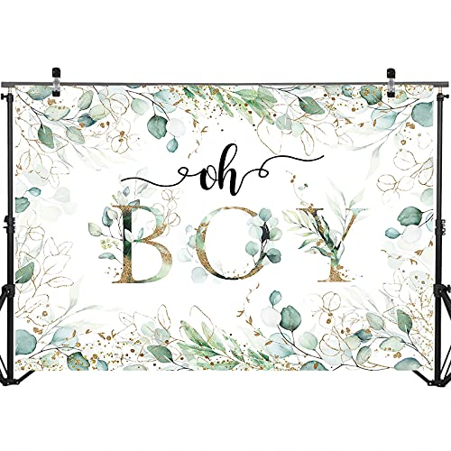Mocsicka Greenery Boy Baby Shower Backdrop Oh Boy Baby in Bloom Eucalyptus Leaves Baby Shower Party Decorations Botanical Photography Background (7x5ft)
