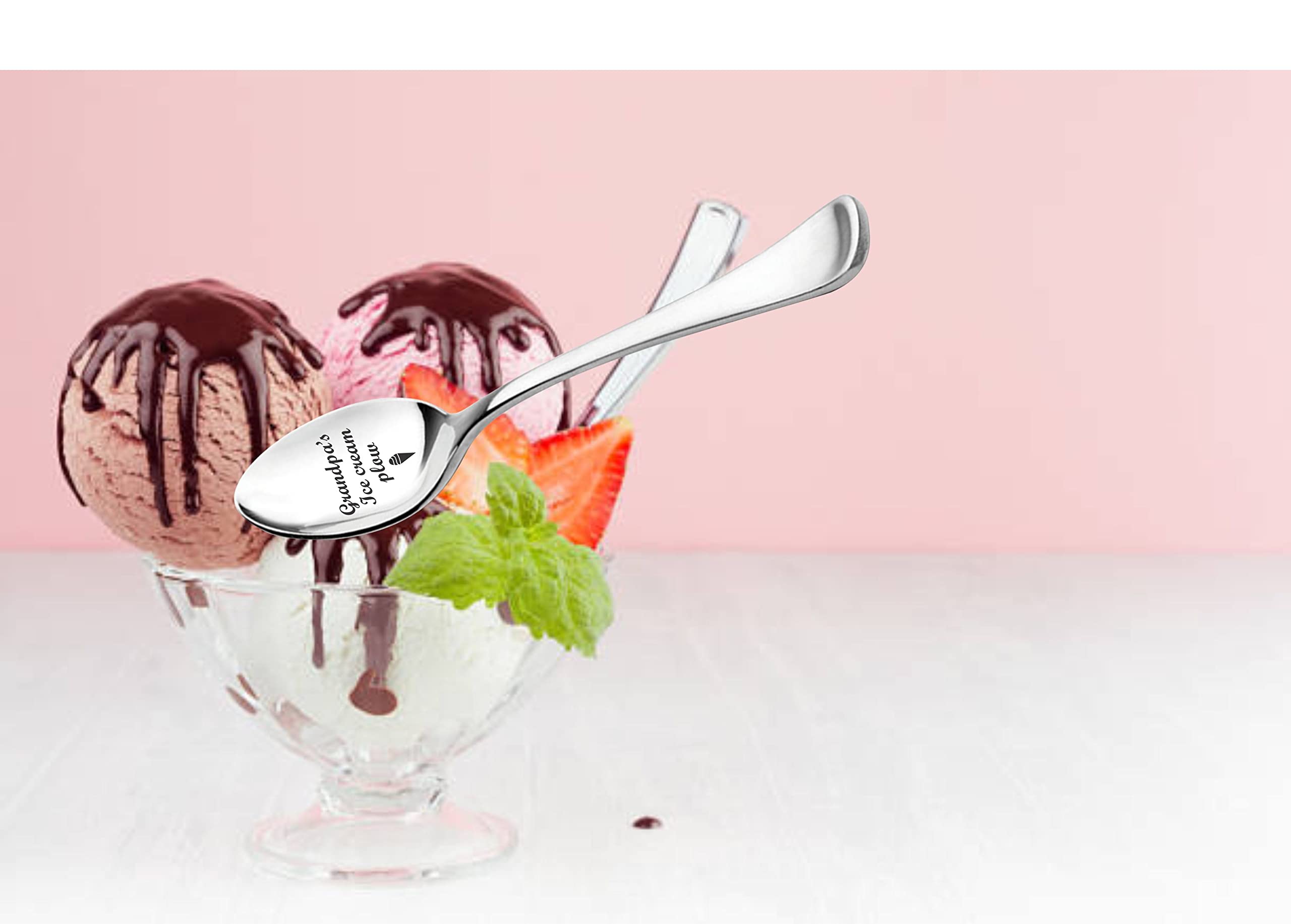 Grandpas Ice Cream Plow | Engraved Spoon Gift for Grandfather | Gift For Grandpa Daddy | Birthday Anniversary Christmas for Men | Stocking Stuffer Ice Cream Lovers Dessert Spoon | 7 Inches Spoon