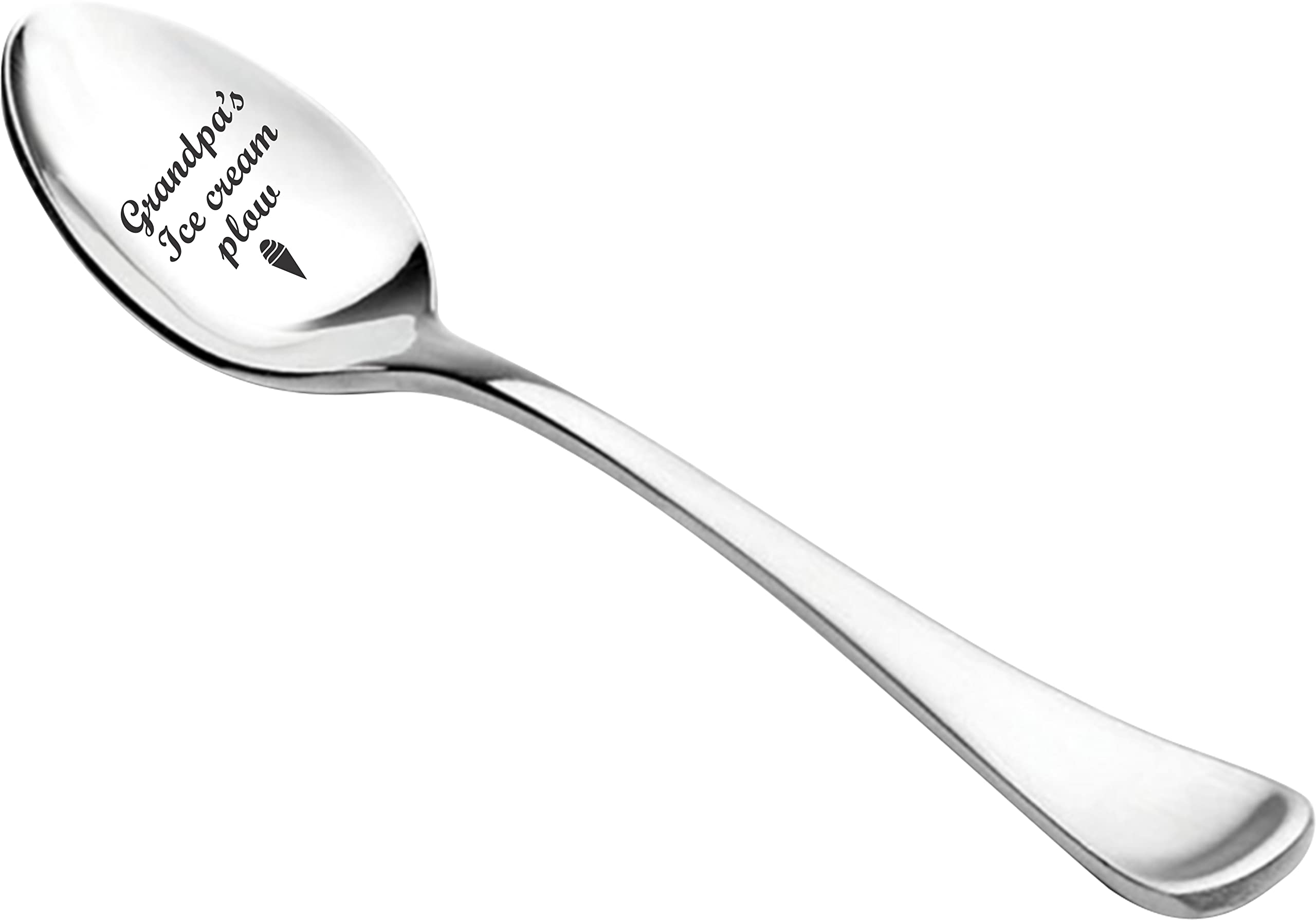 Grandpas Ice Cream Plow | Engraved Spoon Gift for Grandfather | Gift For Grandpa Daddy | Birthday Anniversary Christmas for Men | Stocking Stuffer Ice Cream Lovers Dessert Spoon | 7 Inches Spoon