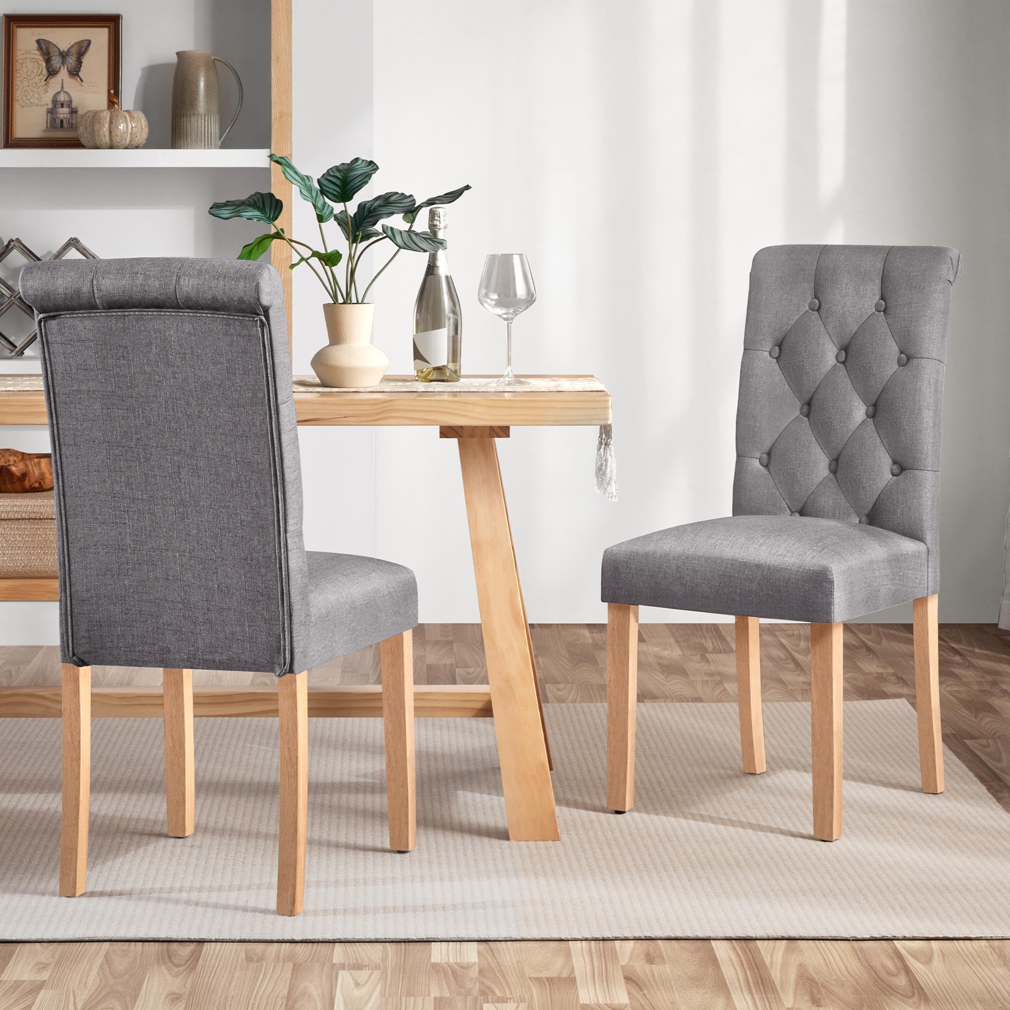 Yaheetech Dining Chairs Set of 2 Fabric Upholstered Dining Chairs High Back Padded Chairs Button Tufted Parsons Kitchen Chairs With Solid Wood Legs for Home, Dining Room, Kitchen, Dark Gray(1 package)