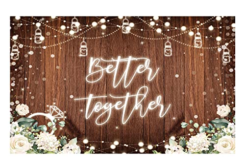 Allenjoy Better Together Backdrop Bridal Shower Wedding White Floral Theme Party Decorations Rustic Wood Flowers Banner Photography Background Photobooth Supplies