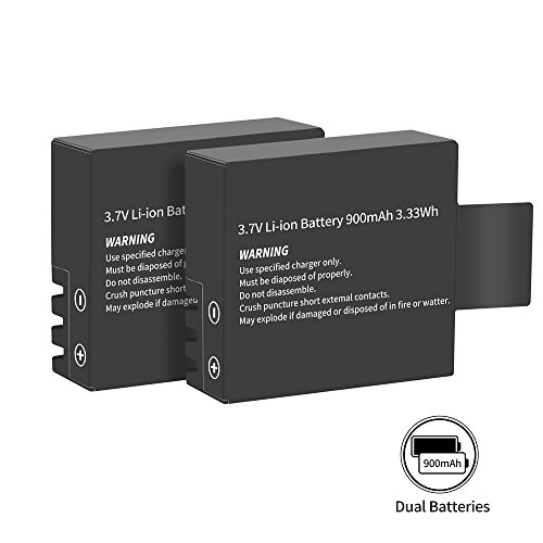 VVHOOY Action Camera Battery Pack 2 Pcs 3.7V 900mAh Rechargeable Li-ion Batteries with USB Charger, Compatible with SJCAM SJ4000 SJ5000/Victure AC700 AC900/AKASO EK7000/Brave 4/APEMAN