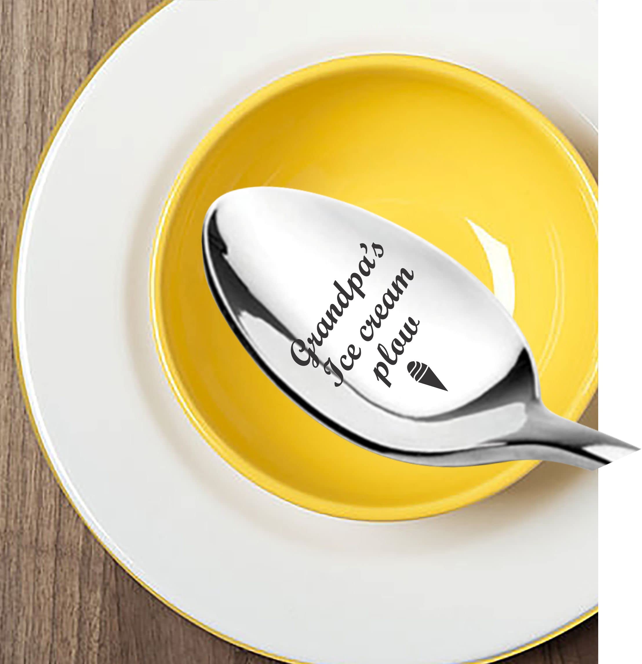 Grandpas Ice Cream Plow | Engraved Spoon Gift for Grandfather | Gift For Grandpa Daddy | Birthday Anniversary Christmas for Men | Stocking Stuffer Ice Cream Lovers Dessert Spoon | 7 Inches Spoon