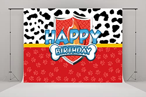 7x5ft Red Dog Paw Happy Birthday Party Banner Photography Backdrops for Boy Girls Background Photo Booth Props Decorations for Baby Show