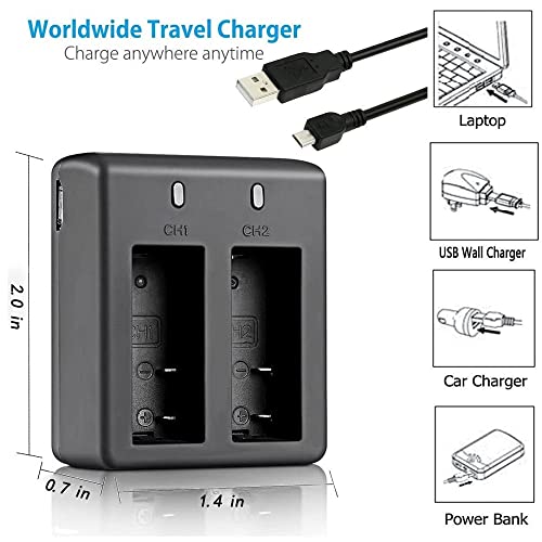 VVHOOY Action Camera Battery Pack 2 Pcs 3.7V 900mAh Rechargeable Li-ion Batteries with USB Charger, Compatible with SJCAM SJ4000 SJ5000/Victure AC700 AC900/AKASO EK7000/Brave 4/APEMAN