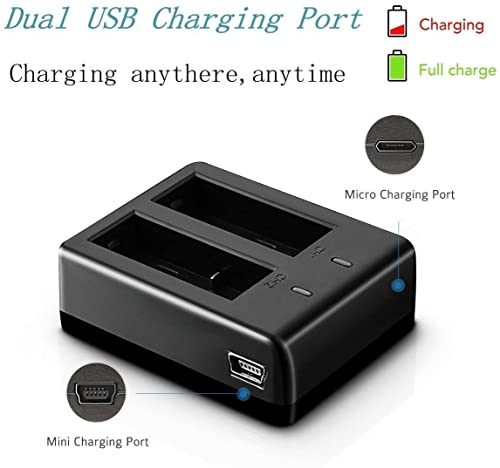 VVHOOY Action Camera Battery Pack 2 Pcs 3.7V 900mAh Rechargeable Li-ion Batteries with USB Charger, Compatible with SJCAM SJ4000 SJ5000/Victure AC700 AC900/AKASO EK7000/Brave 4/APEMAN