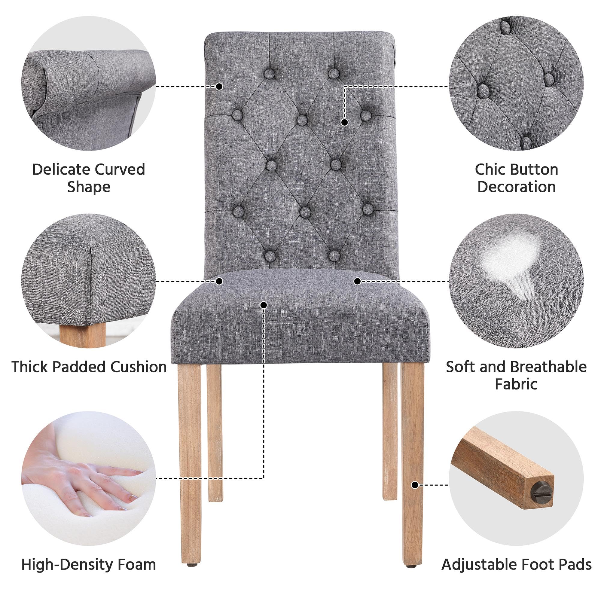 Yaheetech Dining Chairs Set of 2 Fabric Upholstered Dining Chairs High Back Padded Chairs Button Tufted Parsons Kitchen Chairs With Solid Wood Legs for Home, Dining Room, Kitchen, Dark Gray(1 package)