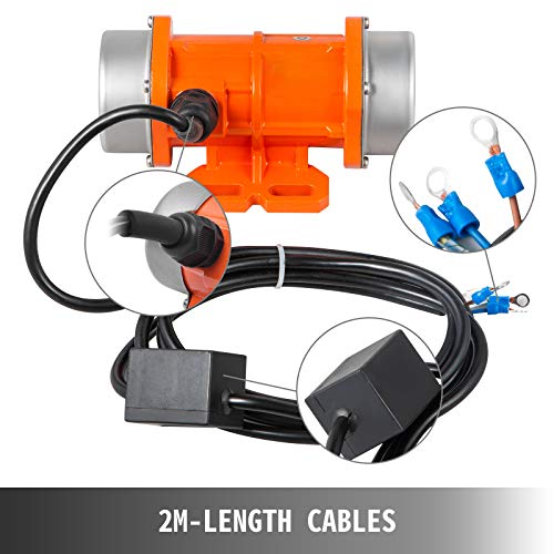 VEVOR AC Concrete Vibrator 110V, Motor Vibrating Motor 40W Single Phase AC Electric Vibrating Motor Aluminum Alloy Case 3600rpm Asynchronous Vibration Motor 2M Cable Concrete Vibrator IP65 Waterproof