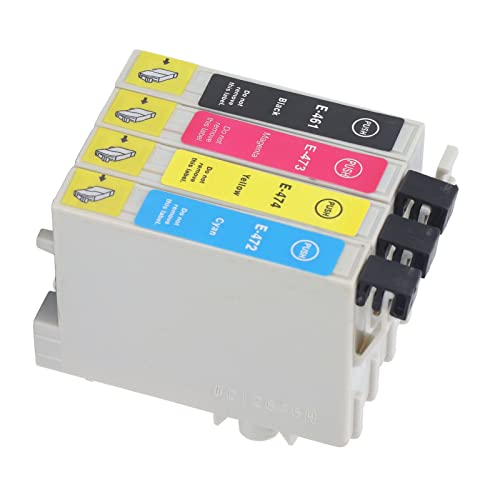 4PCS Ink Cartridge Colorfast Large Capacity BK C M Y Printer Ink Cartridge Combo Pack ABS Material for Printer Printing Documents (T0461/T0472/T0473/T0474)