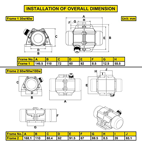 VEVOR AC Concrete Vibrator 110V, Motor Vibrating Motor 40W Single Phase AC Electric Vibrating Motor Aluminum Alloy Case 3600rpm Asynchronous Vibration Motor 2M Cable Concrete Vibrator IP65 Waterproof