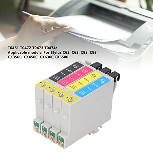 4PCS Ink Cartridge Colorfast Large Capacity BK C M Y Printer Ink Cartridge Combo Pack ABS Material for Printer Printing Documents (T0461/T0472/T0473/T0474)