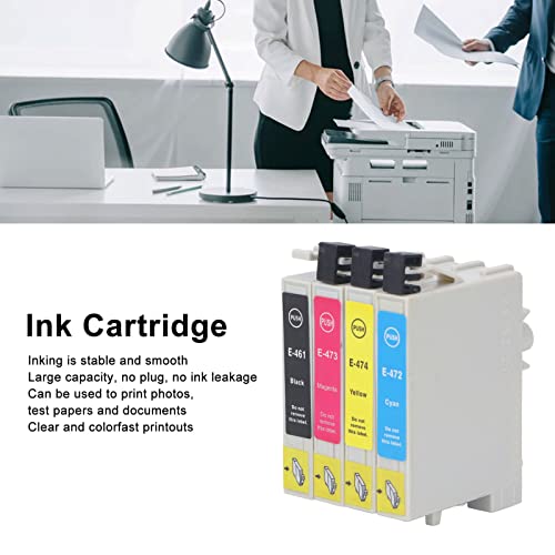 4PCS Ink Cartridge Colorfast Large Capacity BK C M Y Printer Ink Cartridge Combo Pack ABS Material for Printer Printing Documents (T0461/T0472/T0473/T0474)