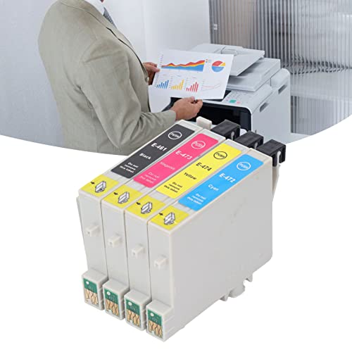 4PCS Ink Cartridge Colorfast Large Capacity BK C M Y Printer Ink Cartridge Combo Pack ABS Material for Printer Printing Documents (T0461/T0472/T0473/T0474)