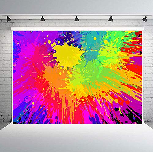 PHMOJEN Colorful Paint Splash Backdrop Abstract Graffiti Style Photography Background Hip Hop 80's 90's Theme Vinyl 7x5ft Banner Photo Studio Props WQPH651
