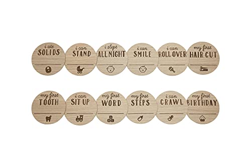 Kate & Milo Firsts Milestone Photo Prop Cards, Babyâs First Year Milestone Markers Discs, Double Sided Photo Prop Milestone Discs, Light Wood