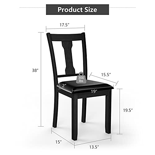Giantex Set of 2 Black Dining Chairs, Upholstered High Back Kitchen Chairs w/Rubber Wood Frame, Anti-Scratch Foot Pads, Wooden Traditional Dining Side Chairs