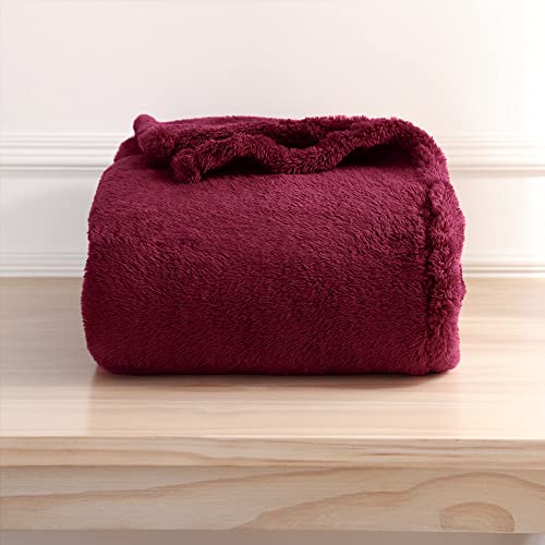 Berkshire Blanket Extra-Fluffy Throw | Soft Fluffy Ultra Plush Solid Throw | Wine | 55" x 70"
