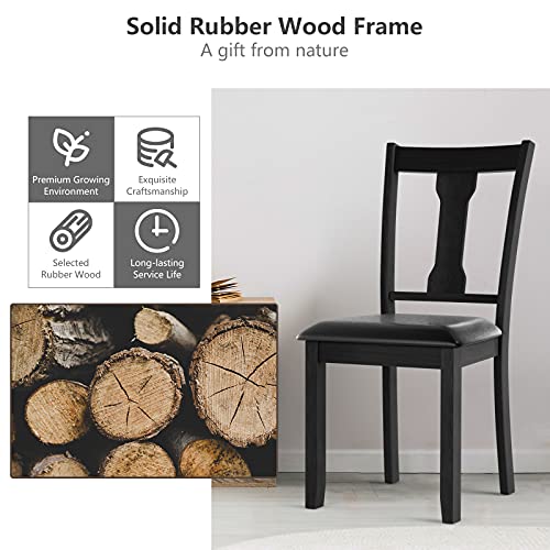 Giantex Set of 2 Black Dining Chairs, Upholstered High Back Kitchen Chairs w/Rubber Wood Frame, Anti-Scratch Foot Pads, Wooden Traditional Dining Side Chairs