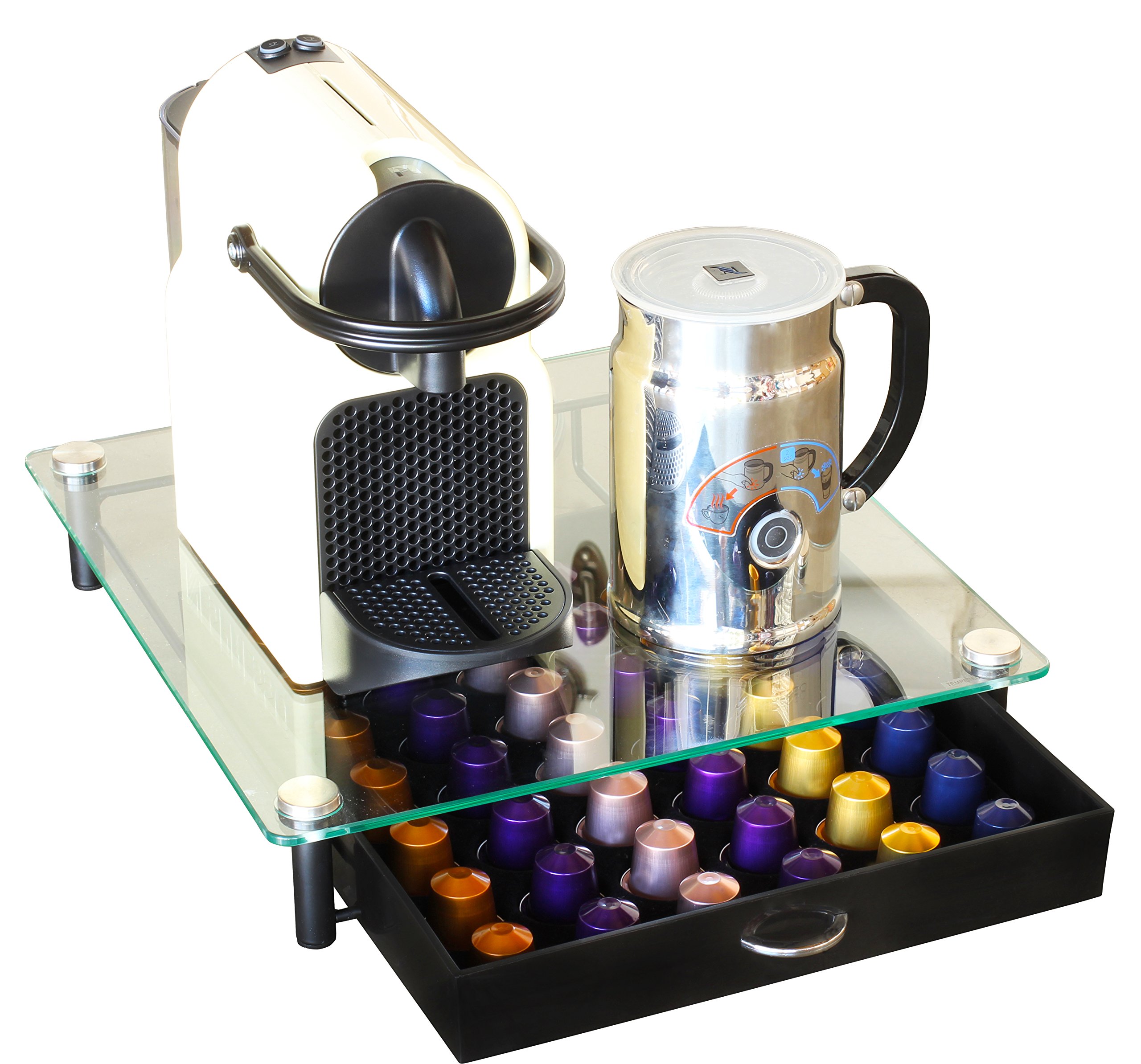 DecoBros Crystal Tempered Glass Nespresso OriginalLine Storage Drawer Holder for Capsules