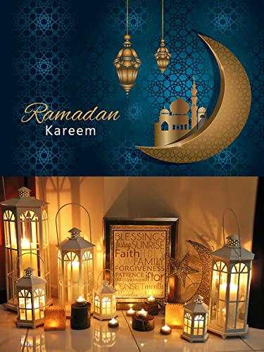 Ramadan Mubarak Backdrop Ramadan Kareem Banner Eid Mubarak Photography Background for Home Decorations Ramadan Party Supplies 70.8 x 47.2 Inch (Dark Blue)