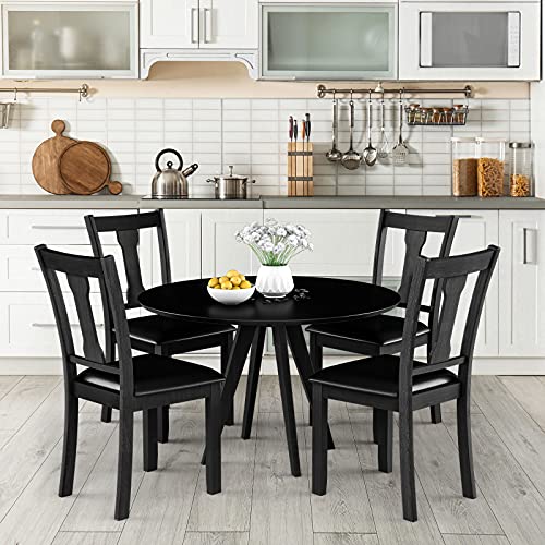 Giantex Set of 2 Black Dining Chairs, Upholstered High Back Kitchen Chairs w/Rubber Wood Frame, Anti-Scratch Foot Pads, Wooden Traditional Dining Side Chairs