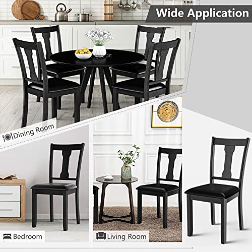 Giantex Set of 2 Black Dining Chairs, Upholstered High Back Kitchen Chairs w/Rubber Wood Frame, Anti-Scratch Foot Pads, Wooden Traditional Dining Side Chairs