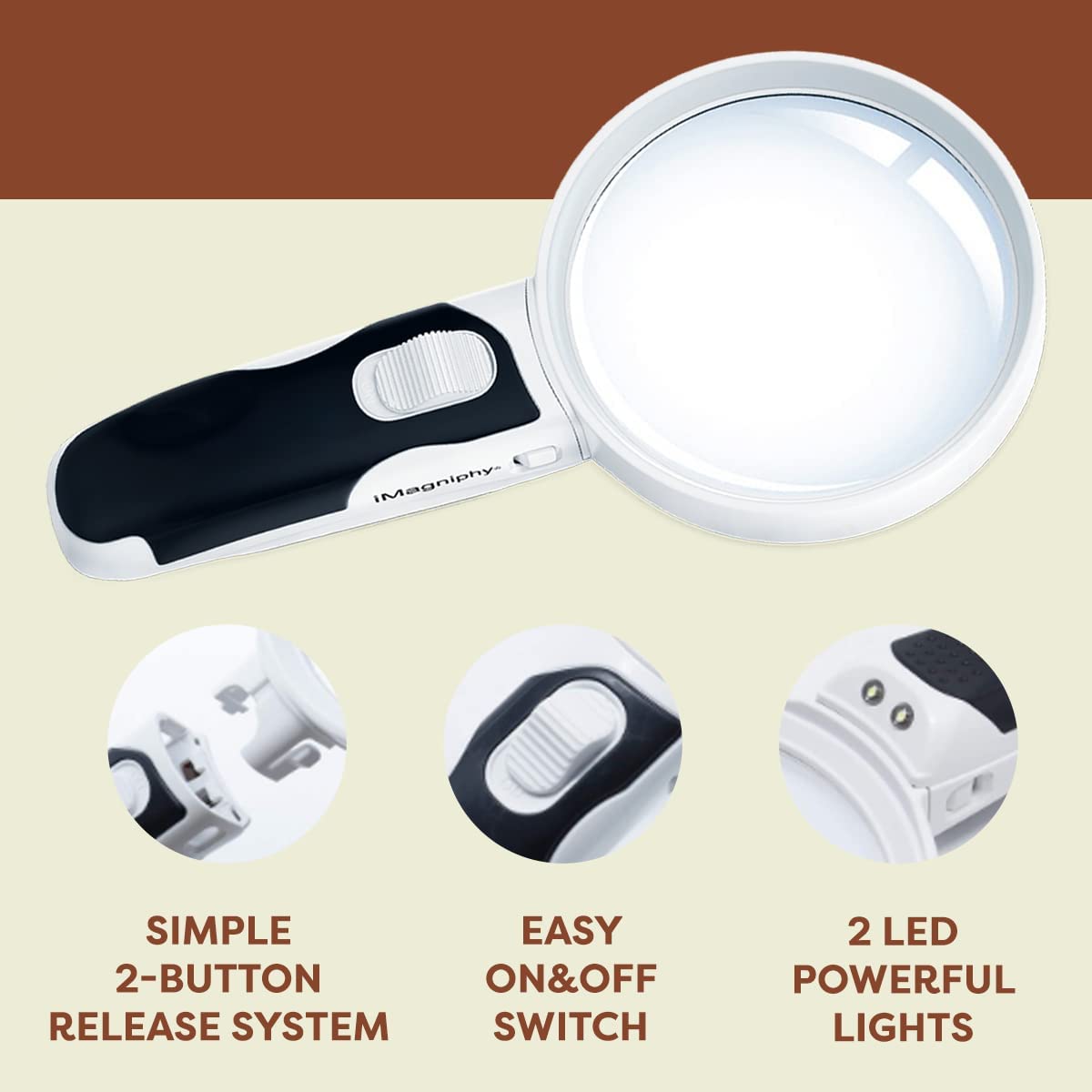 iMagniphy Powerful Magnifying Glass with Light- Senior Citizen Gifts- 5X & 10X Handheld Magnifying Glass with 2 Interchangeable Lenses- Lighted Magnifier for Seniors with Macular Degeneration