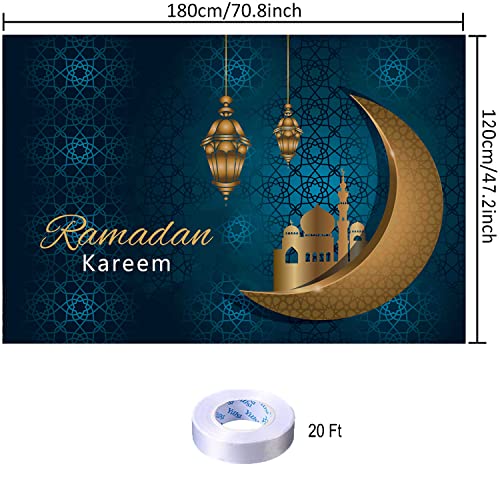 Ramadan Mubarak Backdrop Ramadan Kareem Banner Eid Mubarak Photography Background for Home Decorations Ramadan Party Supplies 70.8 x 47.2 Inch (Dark Blue)