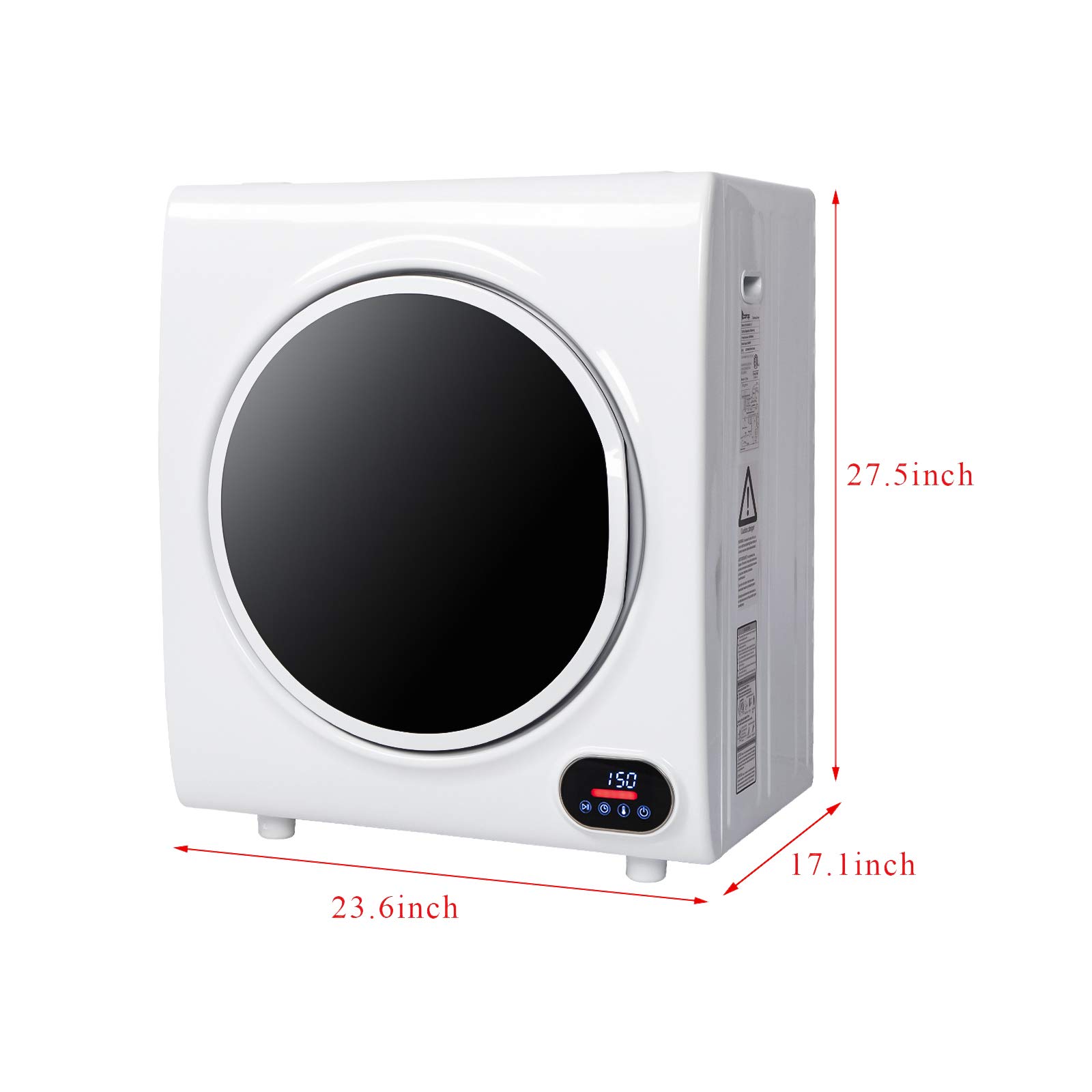 Winado Compact Laundry Dryer 9lbs Capacity, 2.6 cu.ft Portable Clothes Dryer, Front Load Dryer w/LED Control Screen, Stainless Steel Drum for Apartment Home Dorm 110V 1400W