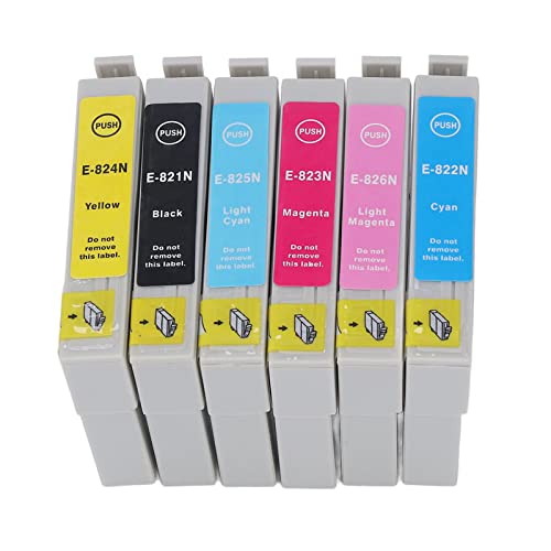 Ink Cartridge BK C M Y LC LM 6 Colors Printing Accessory Part Clear Printing Large Capacity Broad Utility for Photo Paper Document (T0821N/T0822N/T0823N/T0824N/T0825N/T0826N)