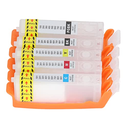FTVOGUE 5Pcs Ink Cartridge PGBK BK C M Y Smoothly Operation Reusable Printer Ink Cartridge with Permanent Chip (680-681)
