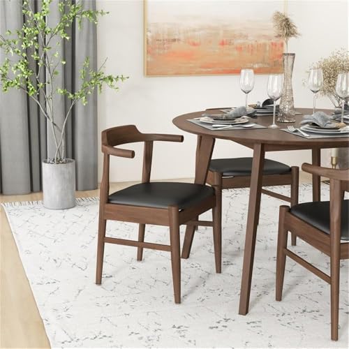 Ashcroft Furniture Co Latham Mid-Century Modern Black Faux Leather Dining Chair (Set of 2)
